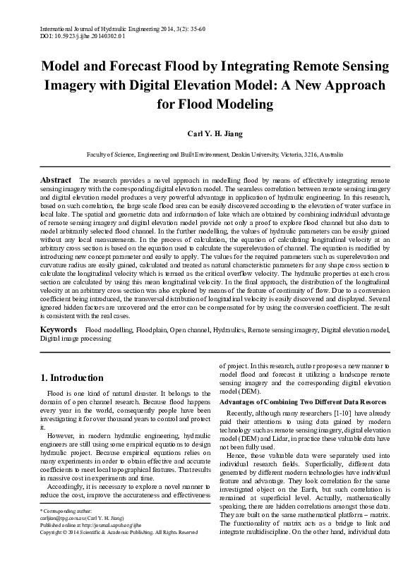 (PDF) Flood Monitoring Using ERS-1 SAR Imagery and Digital Elevation Model