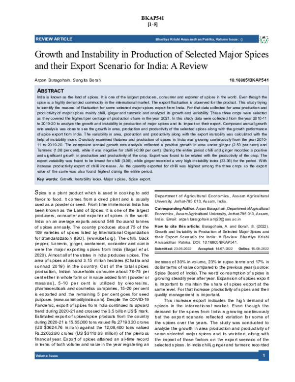 (PDF) Growth and Instability in Production of Selected Major Spices and ...