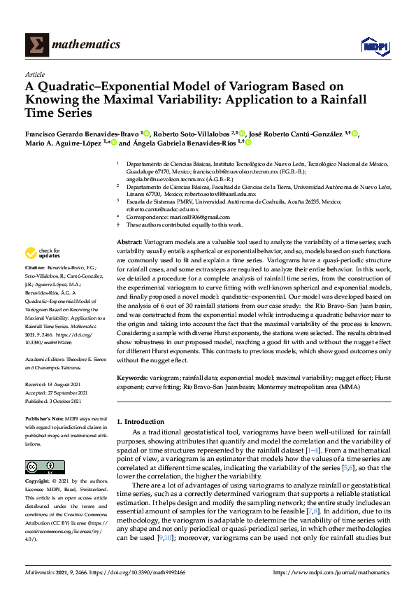 (PDF) A Quadratic–Exponential Model of Variogram Based on Knowing the ...