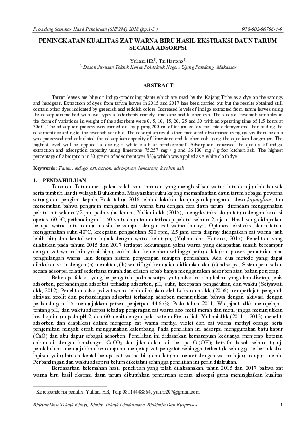 (PDF) Peningkatan Kualitas Zat Warna Biru Hasil Ekstraksi Daun Tarum ...