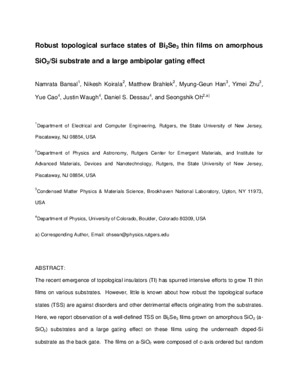 (PDF) Robust topological surface states of Bi2Se3 thin films on ...