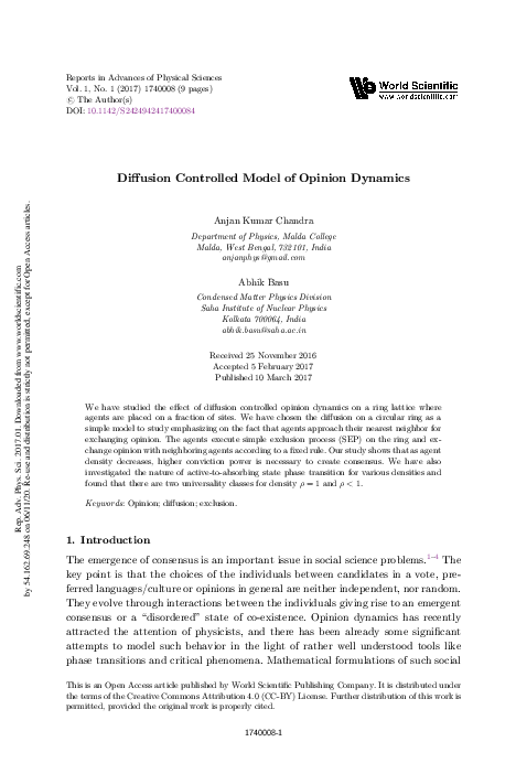 (PDF) Diffusion Controlled Model of Opinion Dynamics