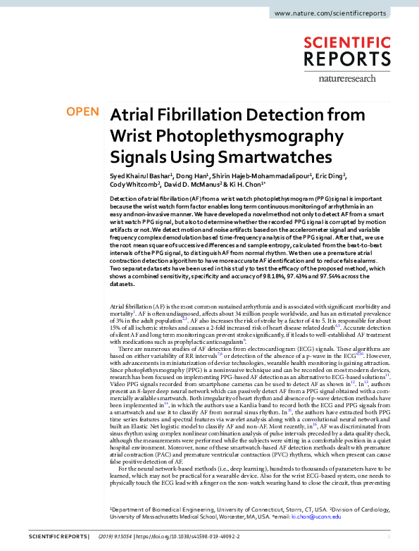 Pdf Atrial Fibrillation Detection From Wrist Photoplethysmography