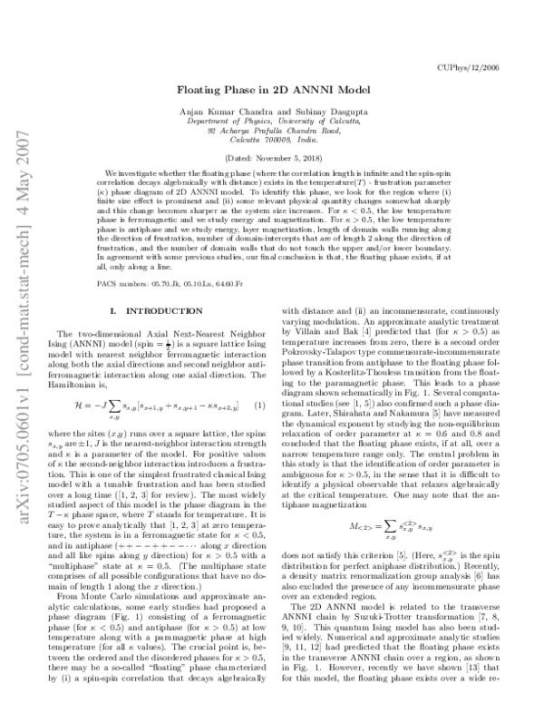 (PDF) Floating phase in a 2D ANNNI model