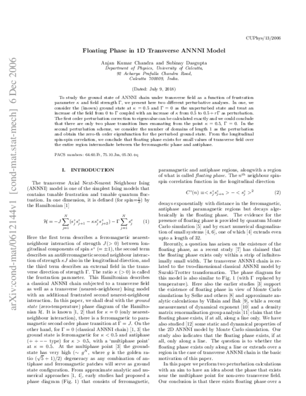 (PDF) Floating phase in the one-dimensional transverse axial next-nearest-neighbor Ising model