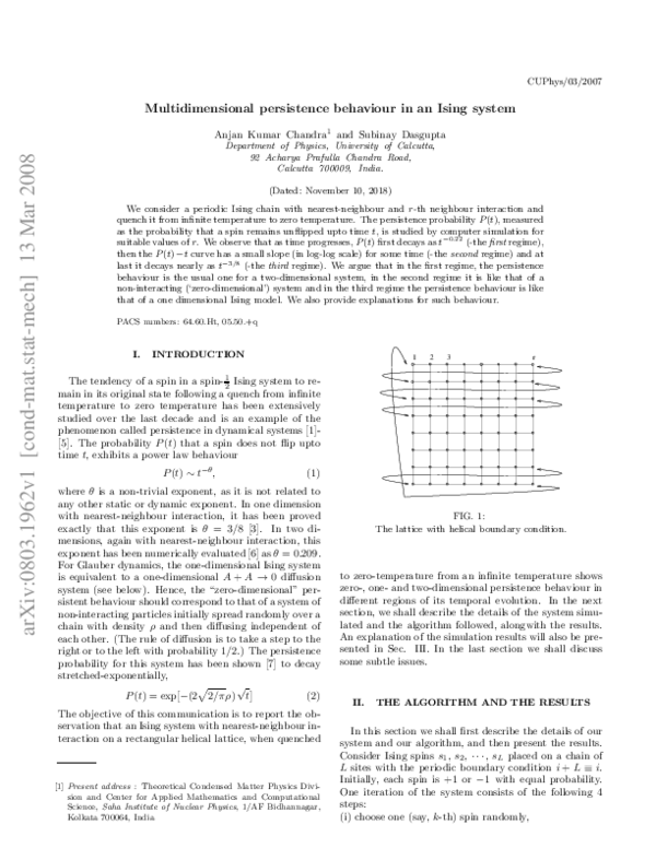 (PDF) Multidimensional persistence behavior in an Ising system | Anjan Chandra - Academia.edu