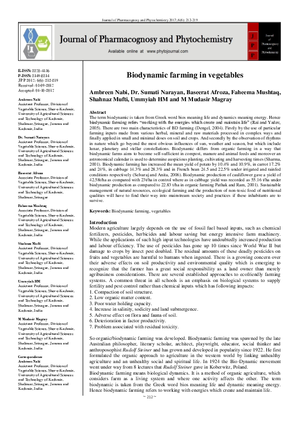(PDF) Biodynamic farming in vegetables