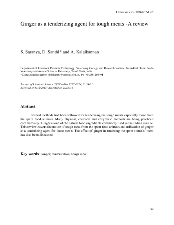 (PDF) Ginger as a tenderizing agent for tough meats -A review