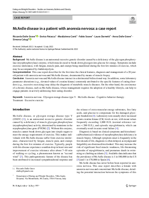 (PDF) McArdle disease in a patient with anorexia nervosa: a case report