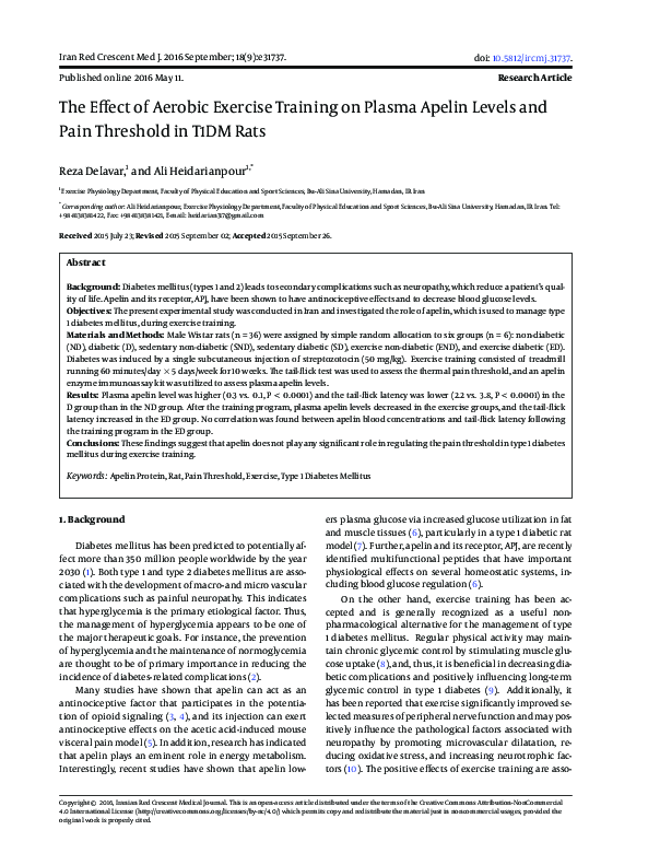 (PDF) The Effect of Aerobic Exercise Training on Plasma Apelin Levels ...