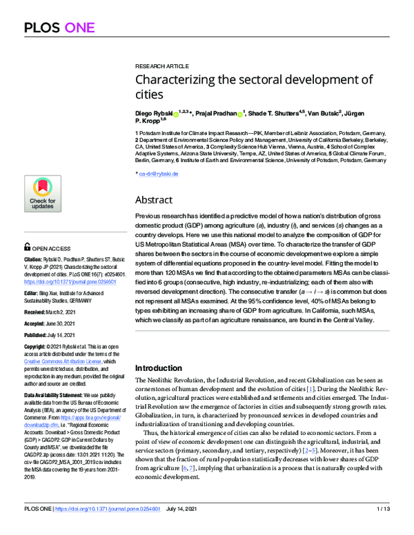 (PDF) Sectoral GDP Development in US Cities