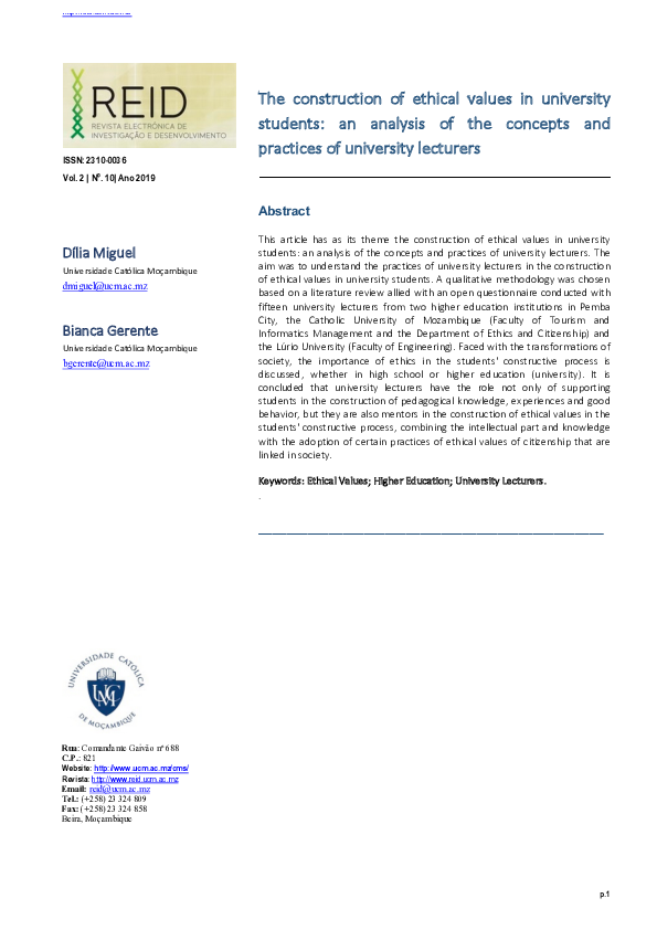 (PDF) The construction of ethical values in university students : an analysis of the concepts ...