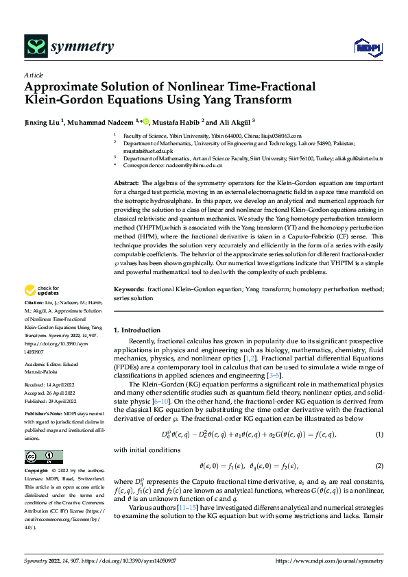 (PDF) Approximate Solution of Nonlinear Time-Fractional Klein-Gordon ...