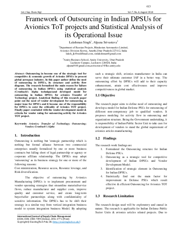 (PDF) Framework of Outsourcing in Indian DPSUs for Avionics ToT ...