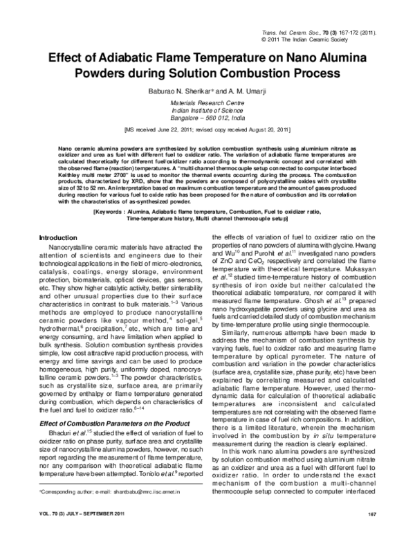 (PDF) Effect of Adiabatic Flame Temperature on Nano Alumina Powders during Solution Combustion ...