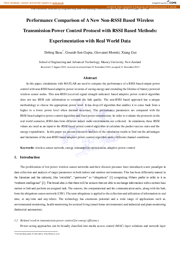 Pdf Performance Comparison Of A New Non Rssi Based Wireless Transmission Power Control 