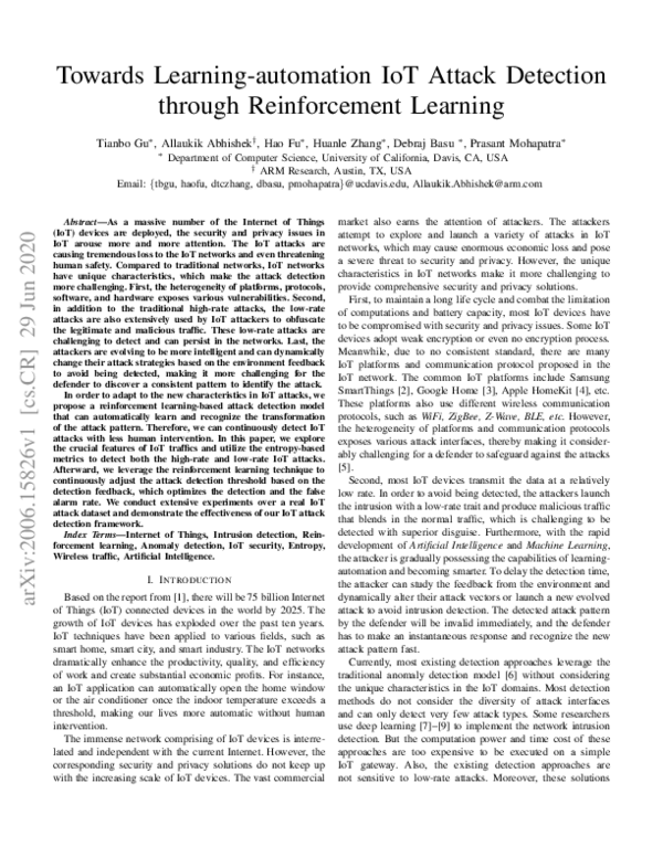 (PDF) Towards Learning-automation IoT Attack Detection through Reinforcement Learning