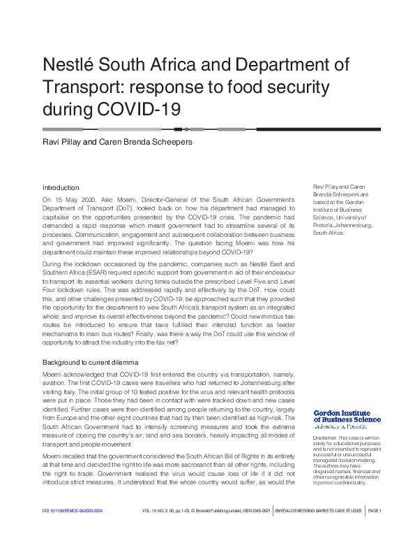 (PDF) Nestlé South Africa and Department of Transport: response to food ...