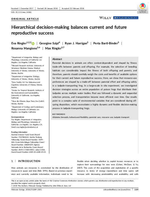 (PDF) Hierarchical decision-making balances current and future reproductive success