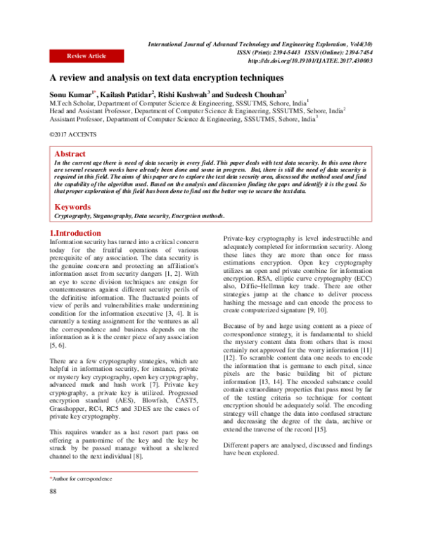 (PDF) A review and analysis on text data encryption techniques