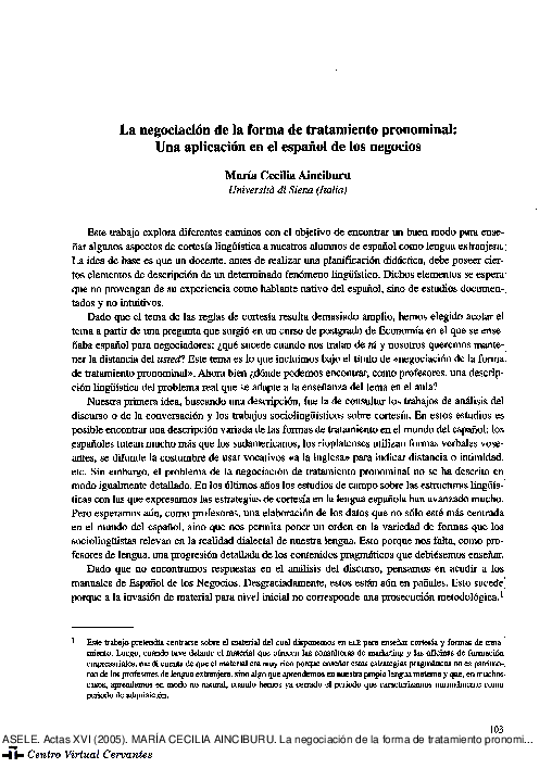 (PDF) La negociación de la forma de tratamiento pronominal: una ...