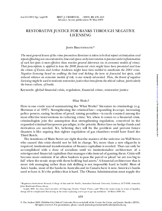 (PDF) Restorative Justice for Banks Through Negative Licensing