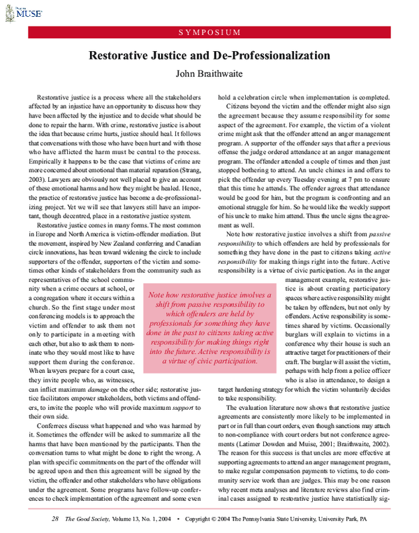 (PDF) Restorative Justice and De-Professionalization