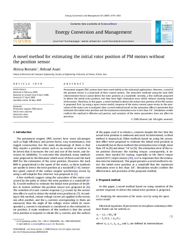 Pdf A Novel Method For Estimating The Initial Rotor Position Of Pm