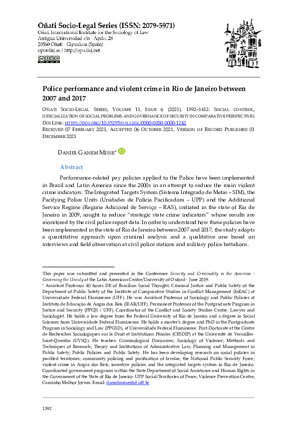 (PDF) Police performance and violent crime in Rio de Janeiro between ...