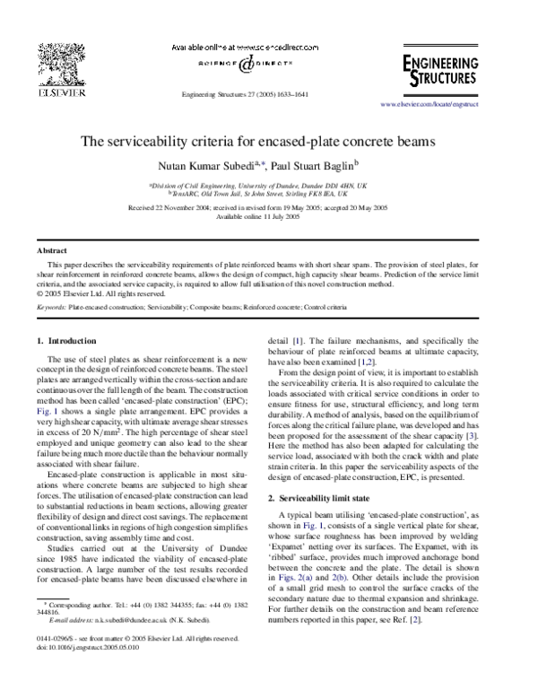 (PDF) The serviceability criteria for encased-plate concrete beams