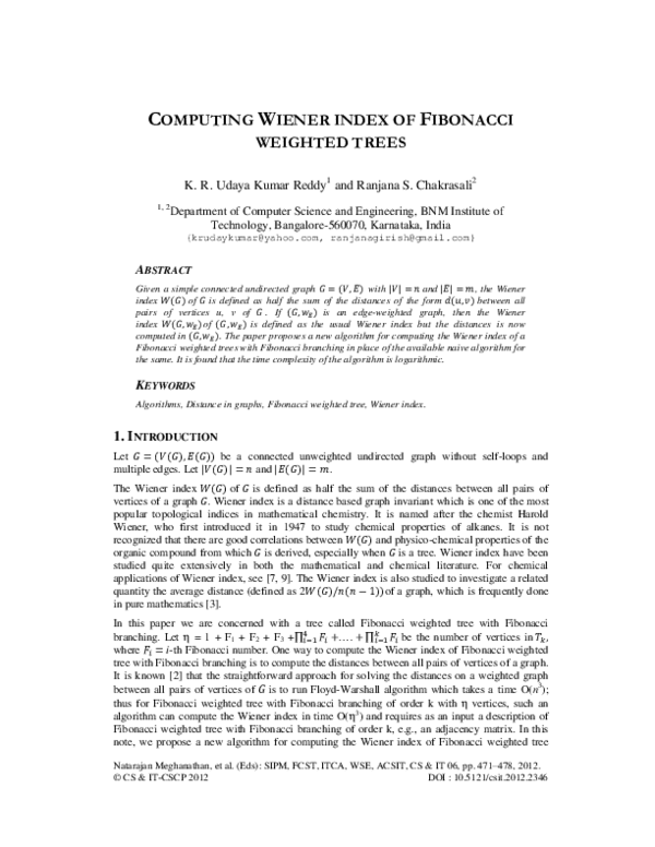 (PDF) Computing Wiener Index of Fibonacci Weighted Trees