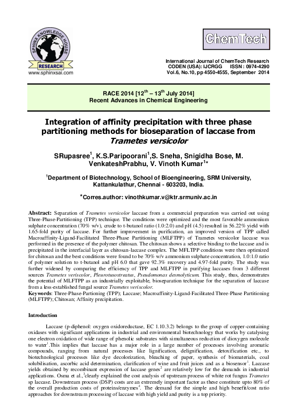 (PDF) Integration of affinity precipitation with three phase ...