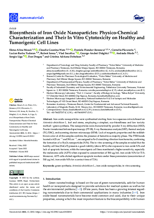(PDF) Biosynthesis of Iron Oxide Nanoparticles: Physico-Chemical Characterization and Their In ...