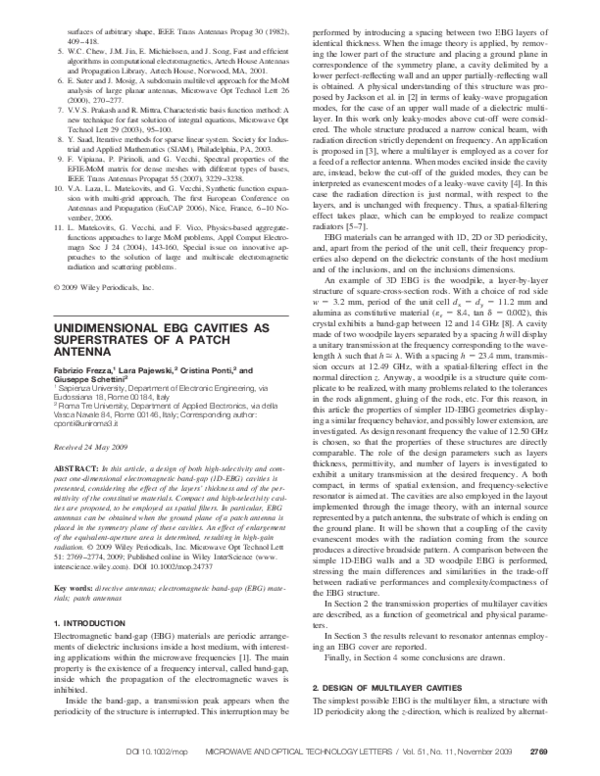 (PDF) Unidimensional EBG cavities as superstrates of a patch antenna ...