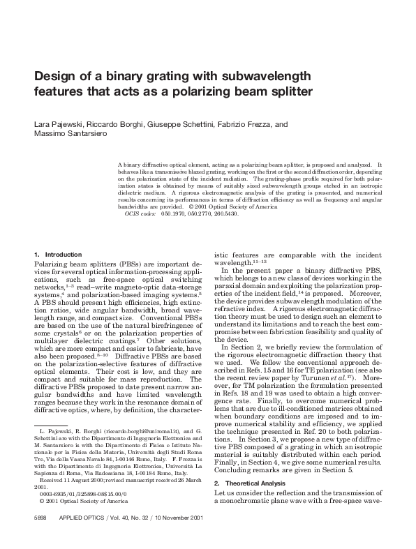(PDF) Design of a binary grating with subwavelength features that acts ...