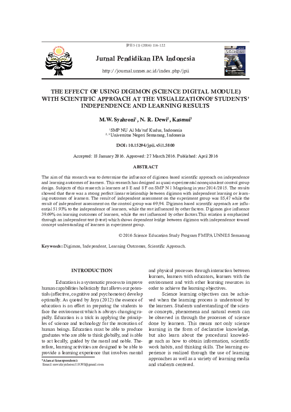 (PDF) The Effect of Using Digimon (Science Digital Module) with Scientific Approach at the ...