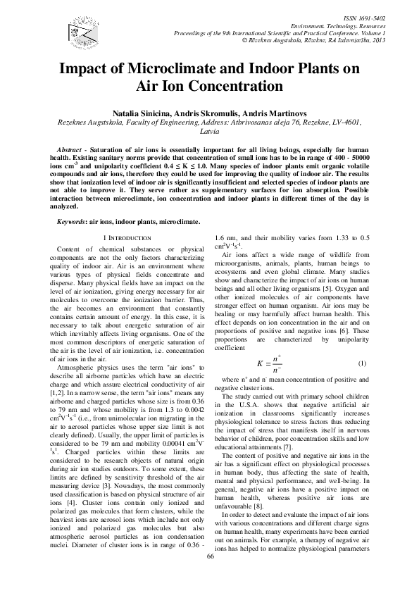 (PDF) Impact of Microclimate and Indoor Plants on Air Ion Concentration