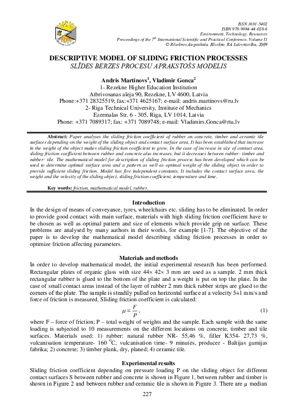 (PDF) Descriptive Model of Sliding Friction Processes