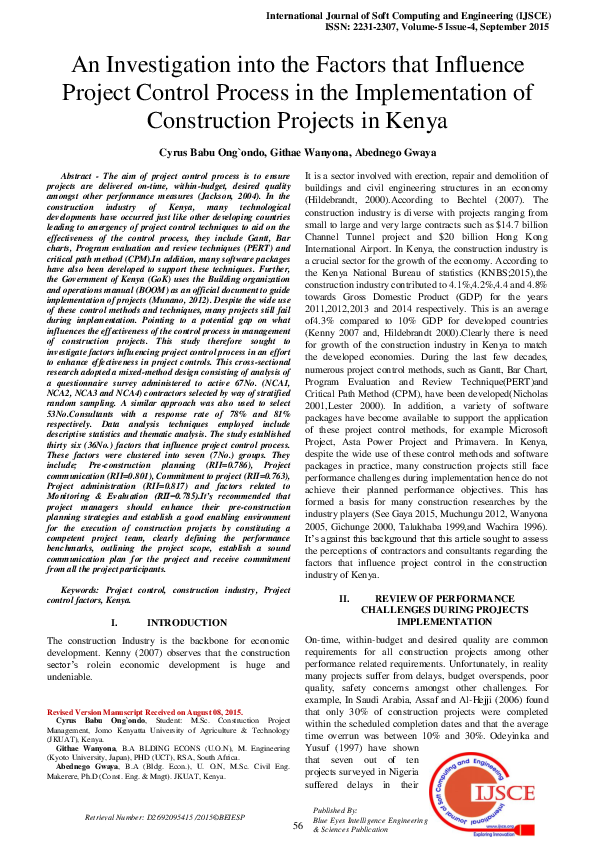 (PDF) An Investigation into the Factors that Influence Project Control ...