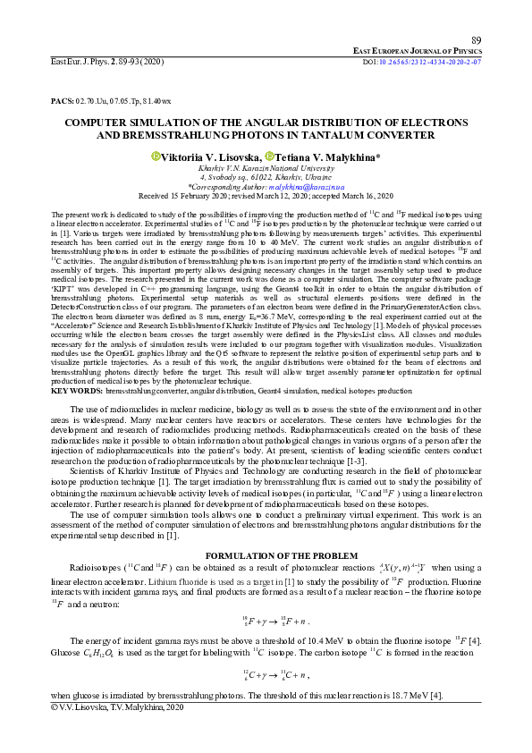 (PDF) Computer Simulation of the Angular Distribution of Electrons and Bremsstrahlung Photons in ...