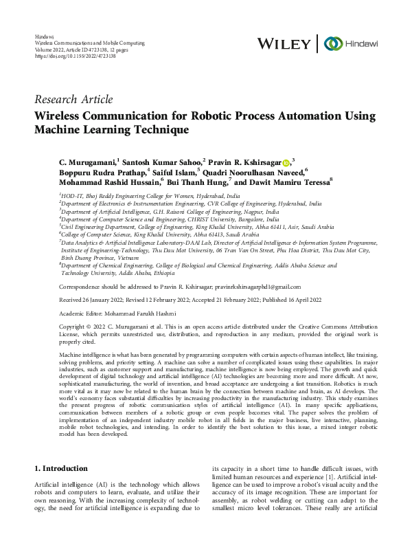 (PDF) Wireless Communication for Robotic Process Automation Using ...
