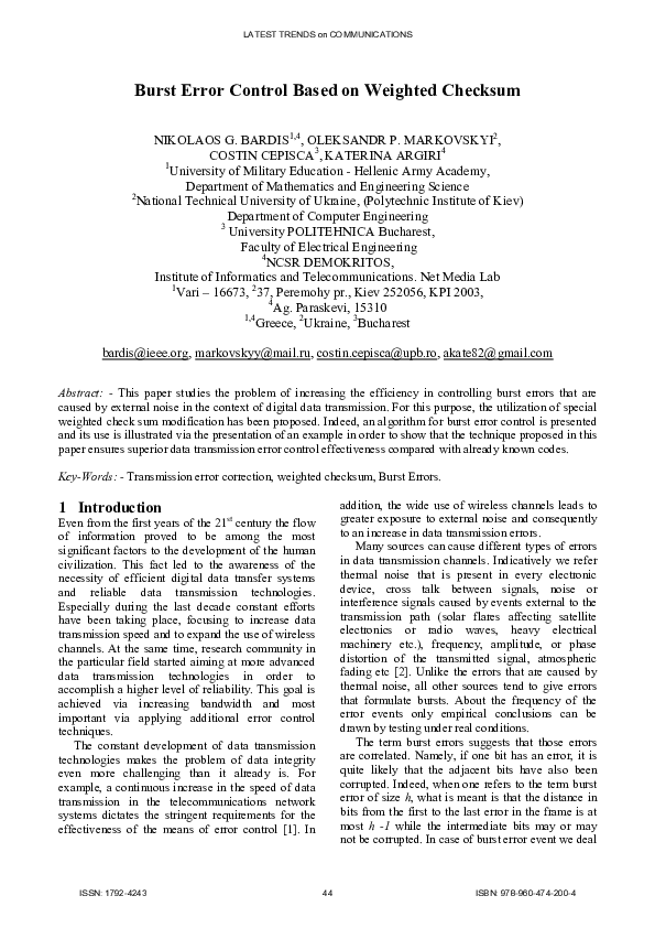 Pdf Burst Error Control Based On Weighted Checksum