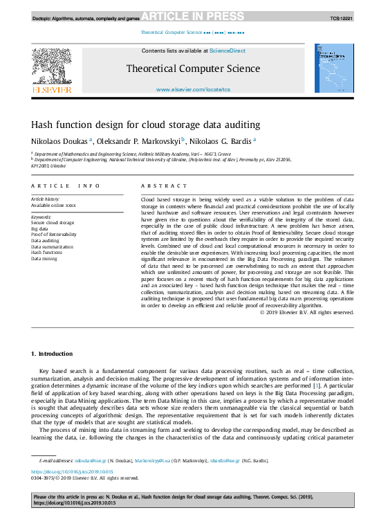 Pdf Hash Function Design For Cloud Storage Data Auditing