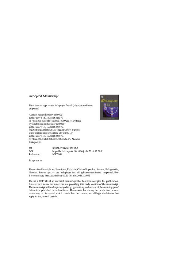 (PDF) Juncus spp.—The helophyte for all (phyto)remediation purposes?
