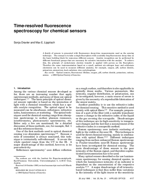 (PDF) Time-resolved fluorescence spectroscopy for chemical sensors