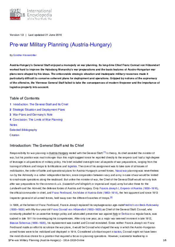 (PDF) Pre-war Military Planning (Austria-Hungary) | International ...