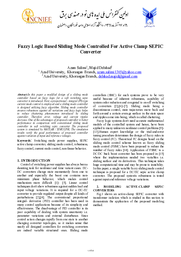 (PDF) Fuzzy Logic Based Sliding Mode Controlled For Active Clamp SEPIC Converter