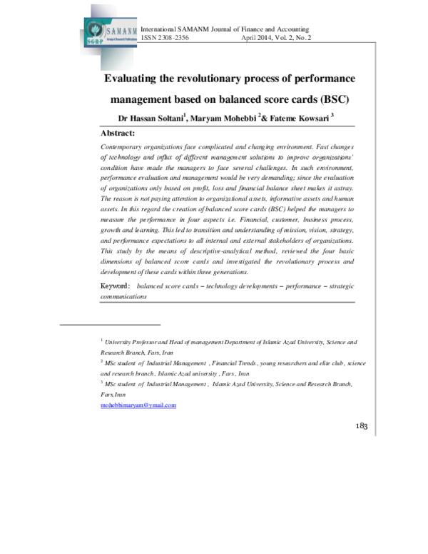 (PDF) Evaluating the revolutionary process of performance management based on balanced score ...