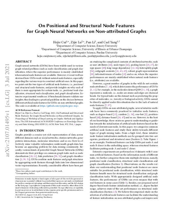 (PDF) On Positional and Structural Node Features for Graph Neural ...