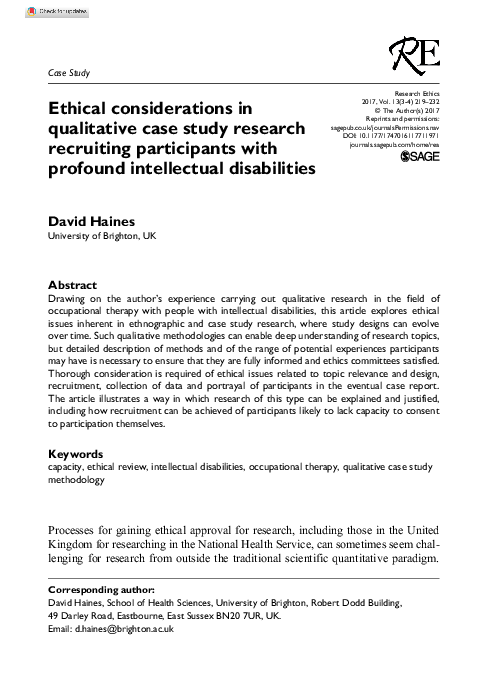 (PDF) Ethical considerations in qualitative case study research recruiting participants with ...